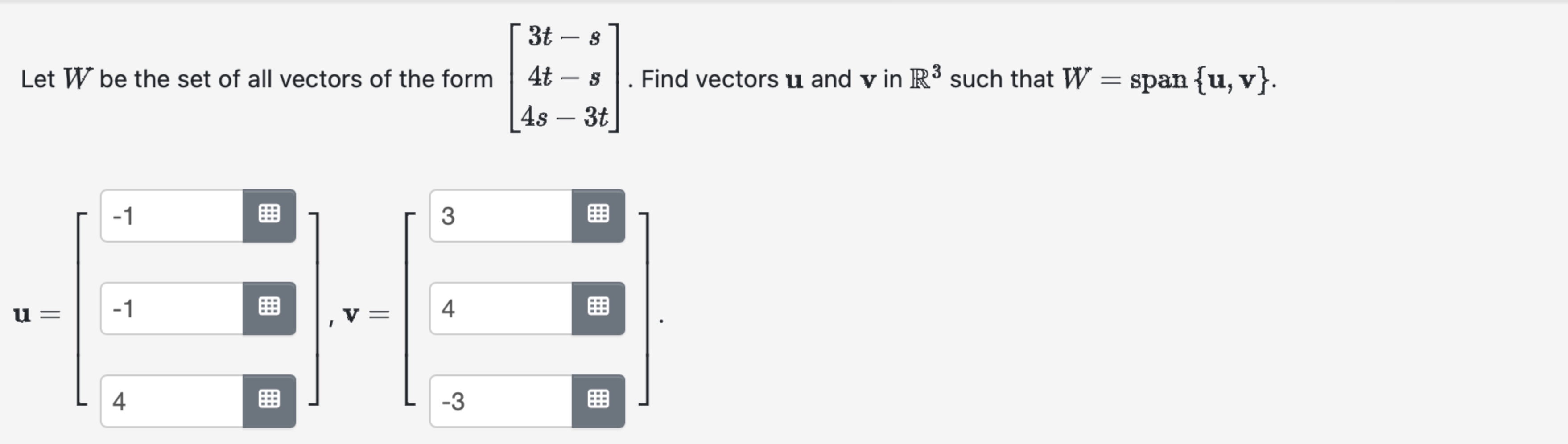 Solved Let W ﻿be the set of all vectors of the form | Chegg.com