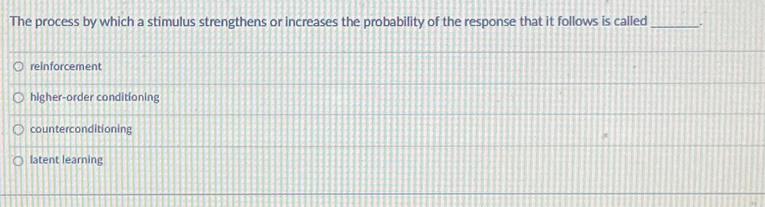 Solved The process by which a stimulus strengthens or | Chegg.com