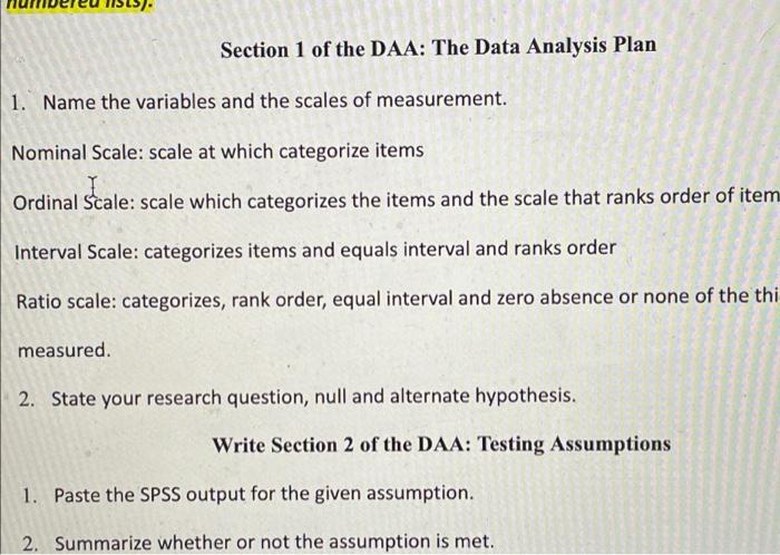 Solved Section 1 of the DAA: The Data Analysis Plan 1. Name | Chegg.com
