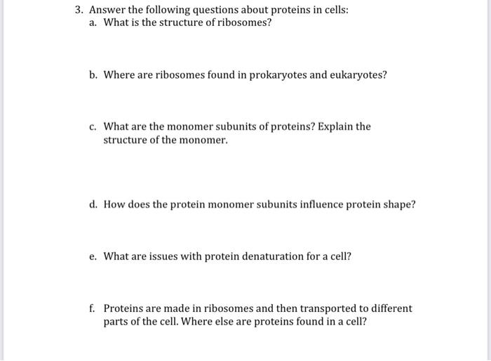 Solved 3. Answer the following questions about proteins in | Chegg.com