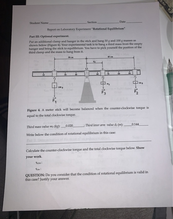 Solved Student Name Section Date Report on Laboratory | Chegg.com