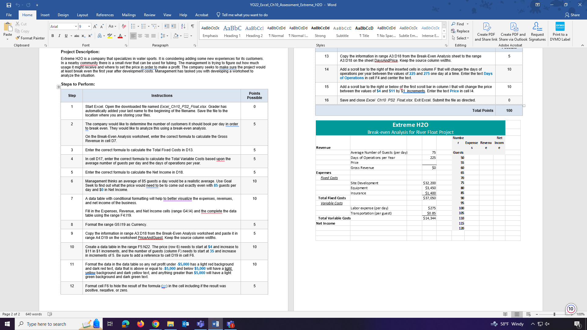 Solved YO22_Excel_Ch10_Assessment_Extreme_H2OProject | Chegg.com