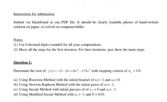 Solved Instructions for submission: Submit via blackboard as | Chegg.com