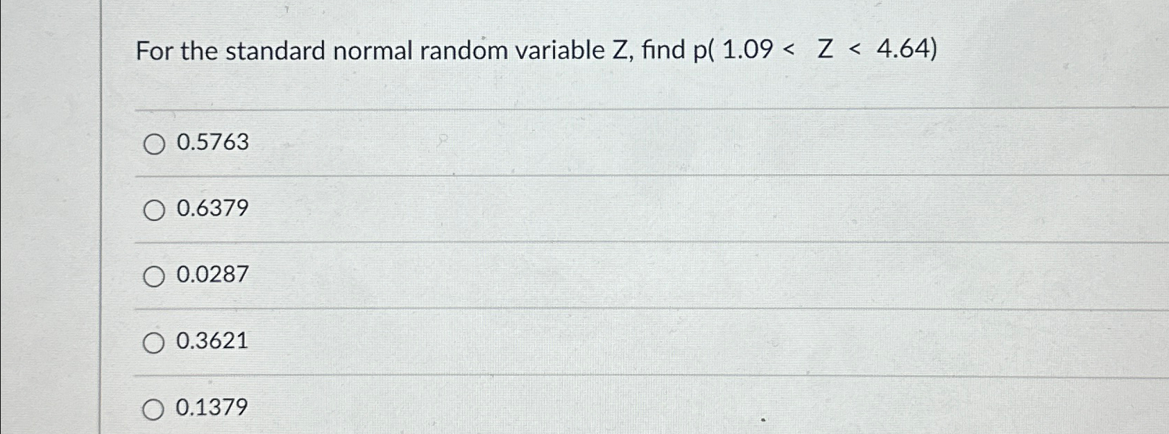 Solved For The Standard Normal Random Variable Z ﻿find