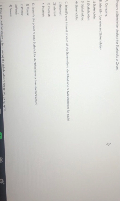 Solved Prepare a Stakeholder Analysis for Starbucks or Zoom. | Chegg.com