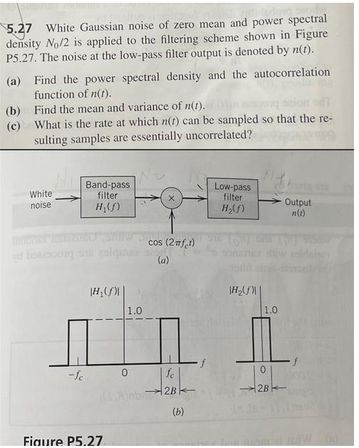 Solved 5.27 ﻿White Gaussian noise of zero mean and power | Chegg.com