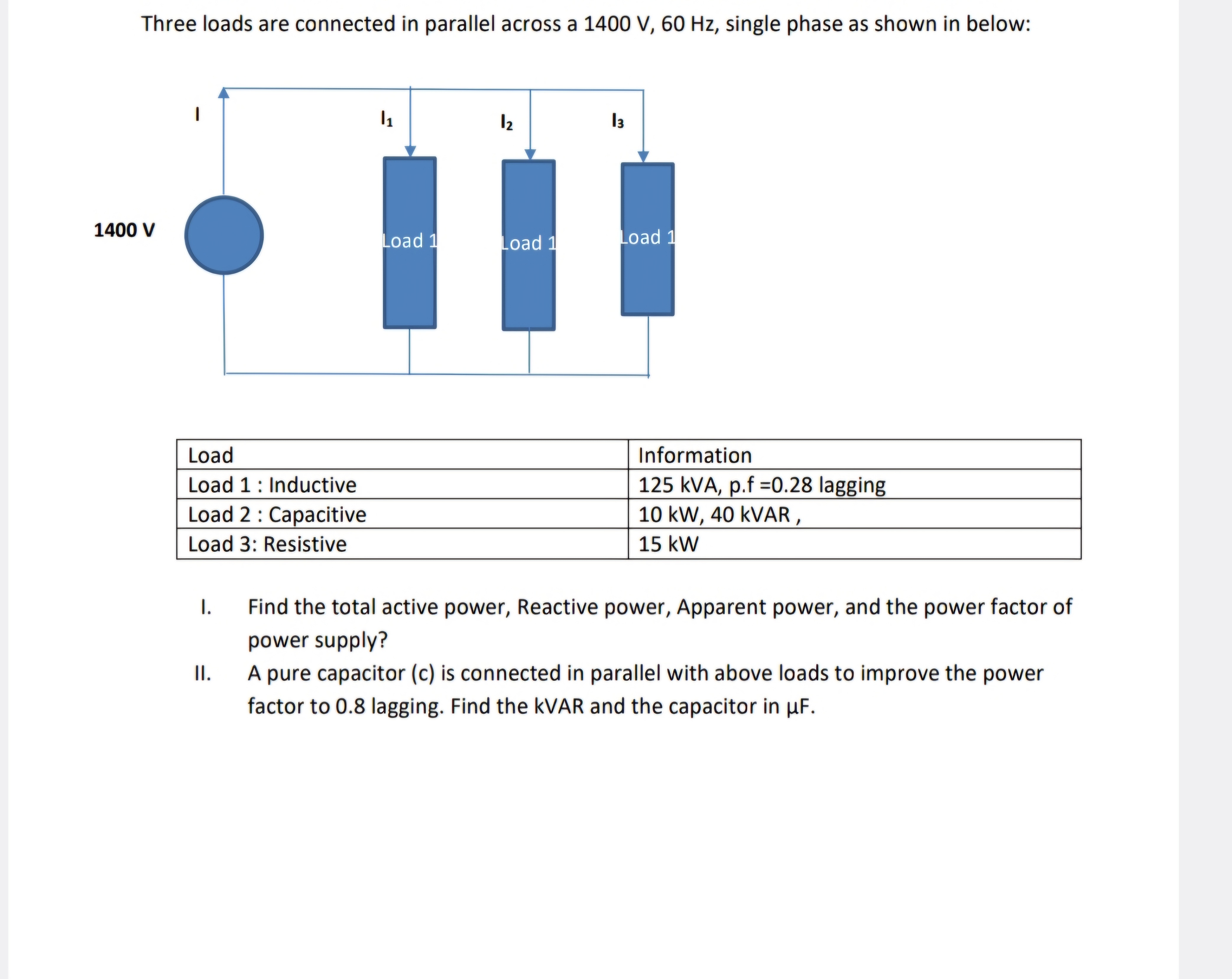 Solved Three loads are connected in parallel across a | Chegg.com
