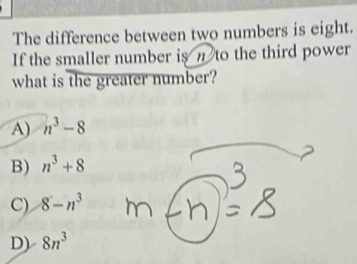 Solved The difference between two numbers is eight. If the | Chegg.com