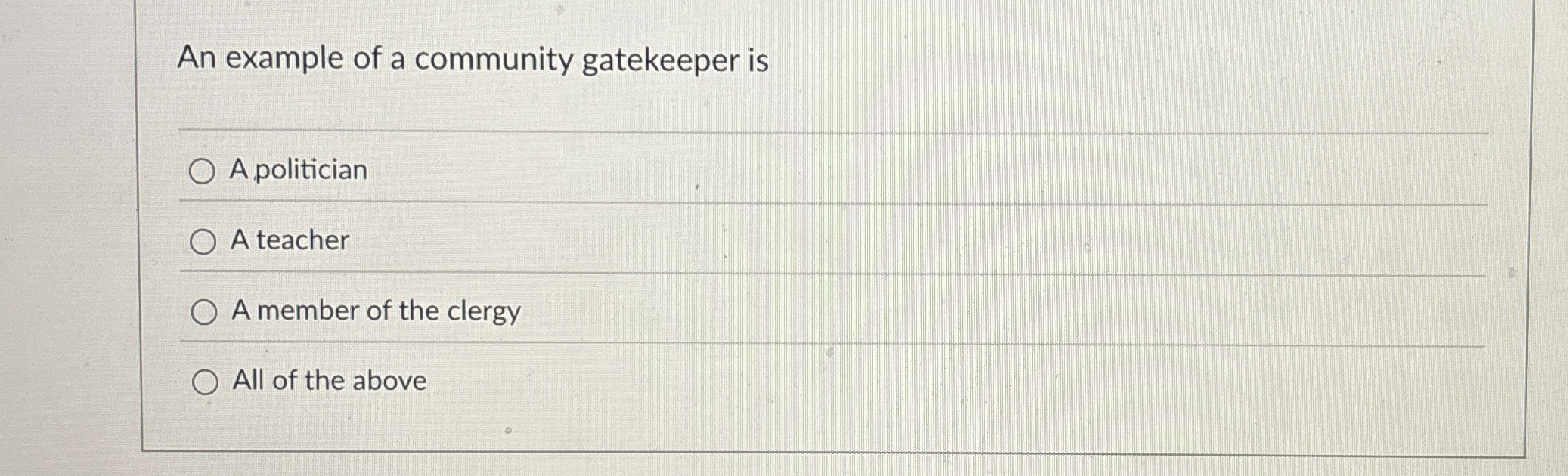 Solved An example of a community gatekeeper isq,A | Chegg.com