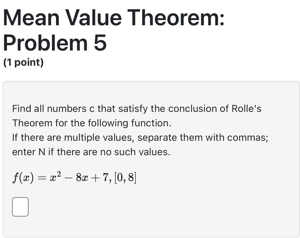 Solved Mean Value Theorem: Problem 5(1 ﻿point)Find all | Chegg.com