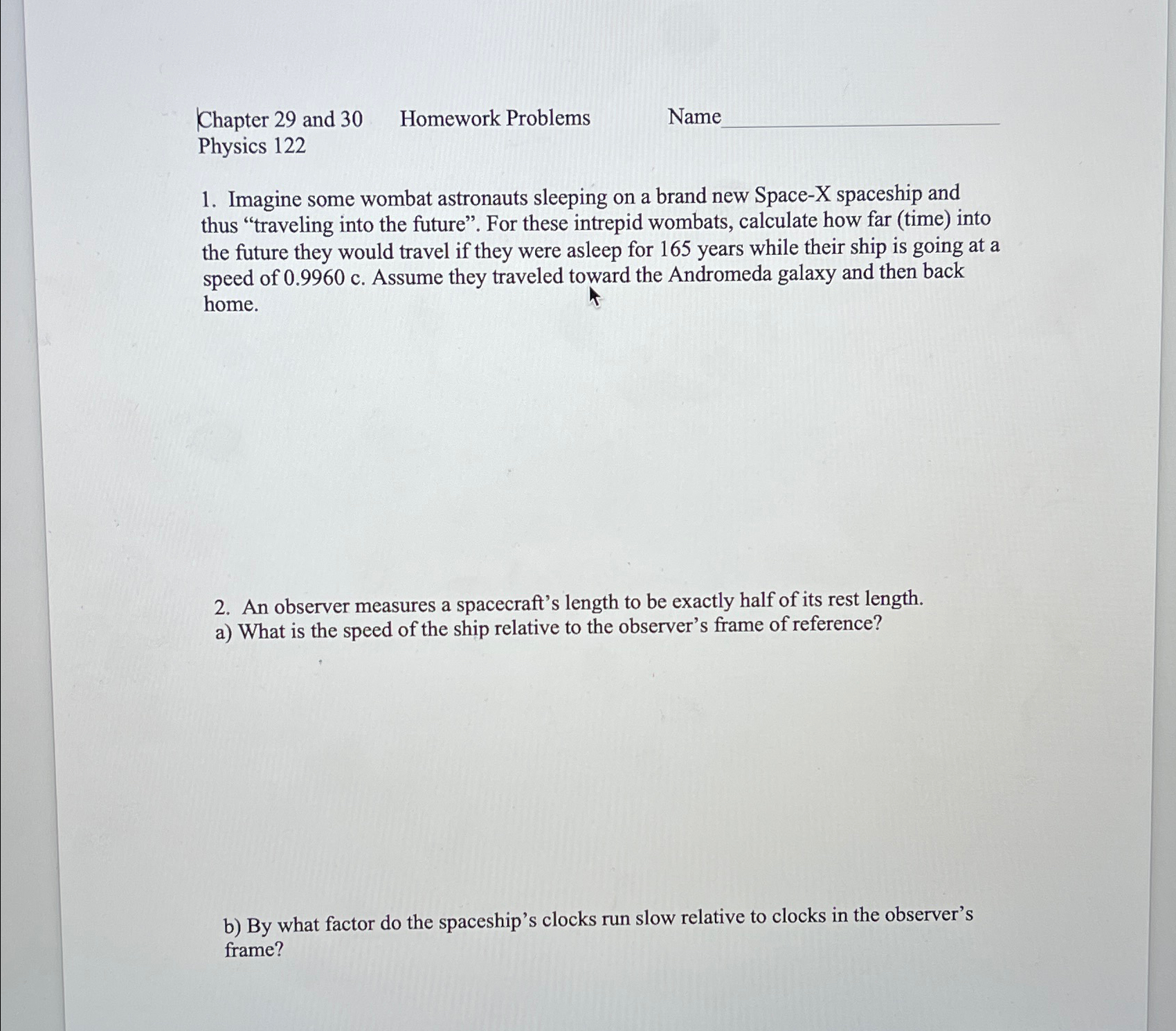 Solved Chapter 29 ﻿and 30homework Problemsnamephysics 7143