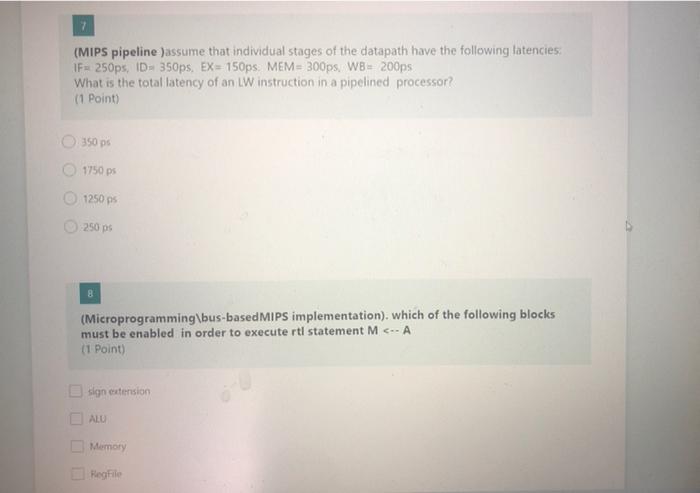 Solved (MIPS pipeline )assume that individual stages of the | Chegg.com