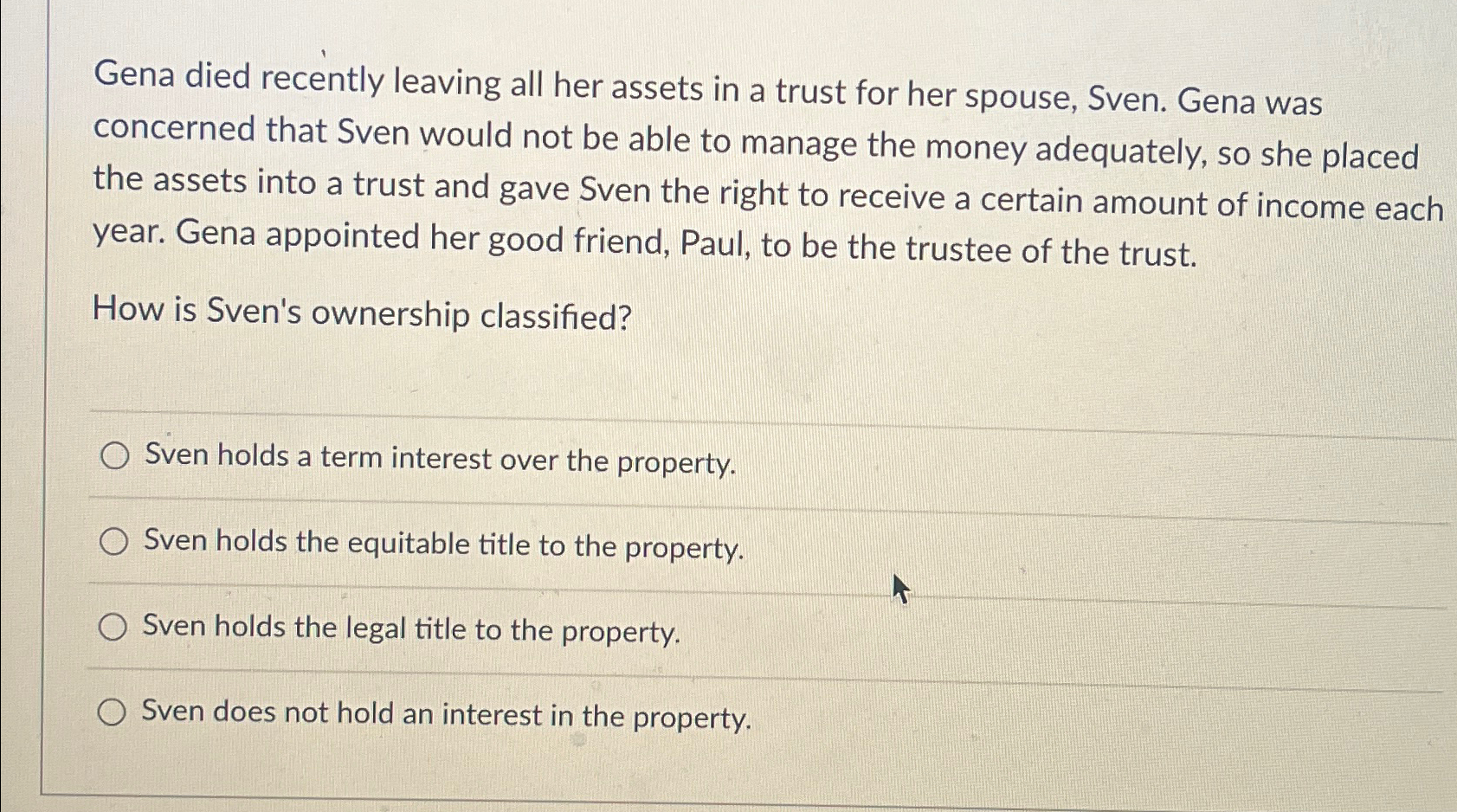Solved Gena died recently leaving all her assets in a trust | Chegg.com