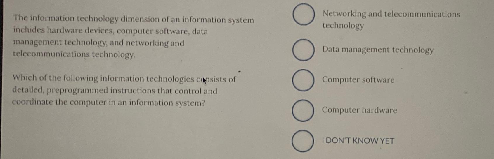 Solved The information technology dimension of an | Chegg.com