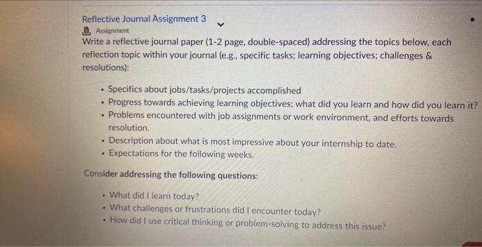 Reflective Journal Assignment 3 V Assignment Write a | Chegg.com