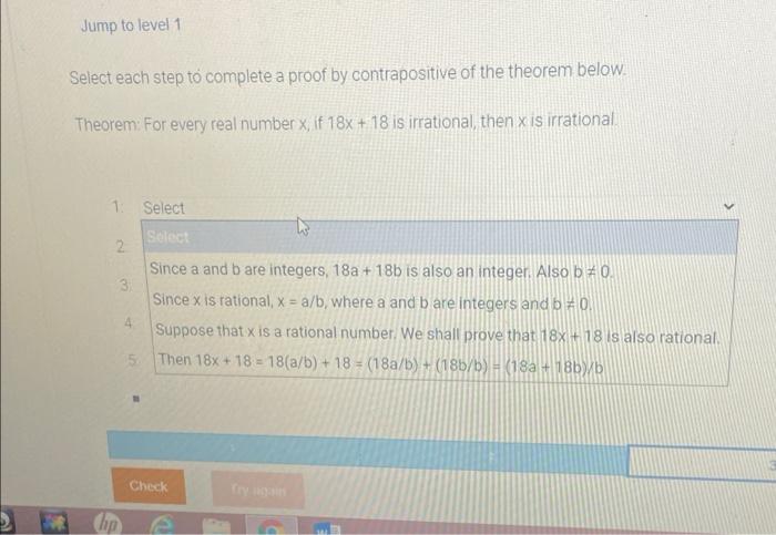 Solved Jump to level 1 Select each step to complete a proof | Chegg.com