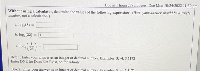 Solved Without using a calculator, determine the values of | Chegg.com