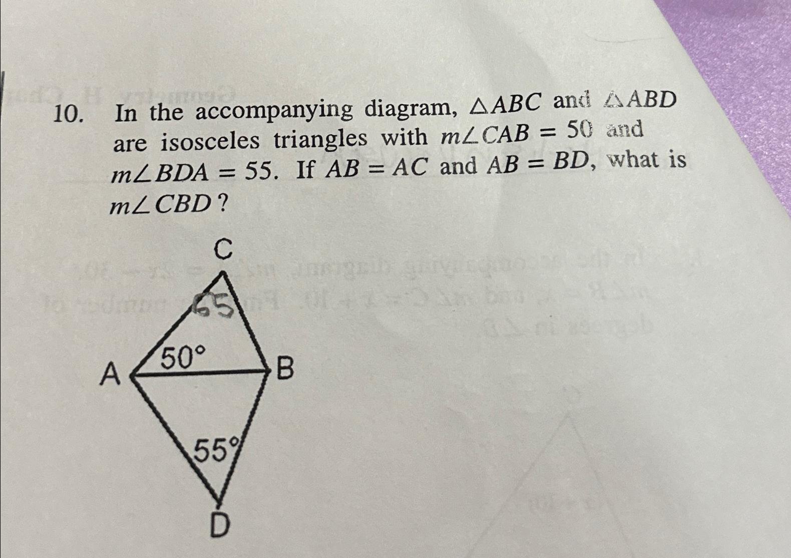 Solved In the accompanying diagram, ????ABC ﻿and ????ABD | Chegg.com