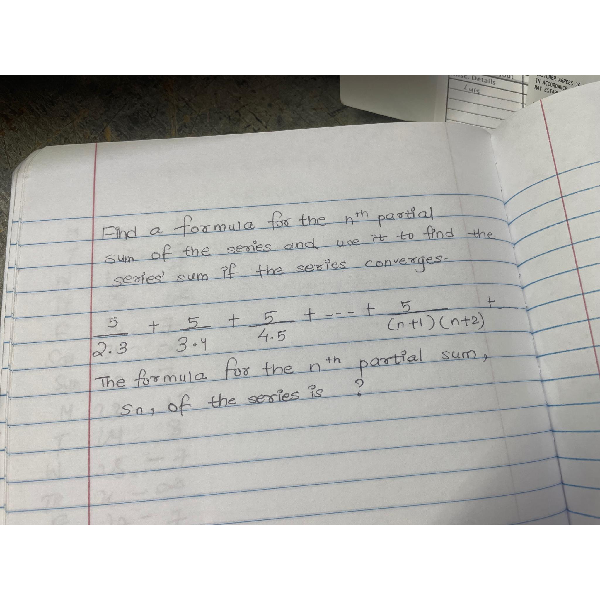 Solved Find a formula for the nth ﻿partial sum of the | Chegg.com
