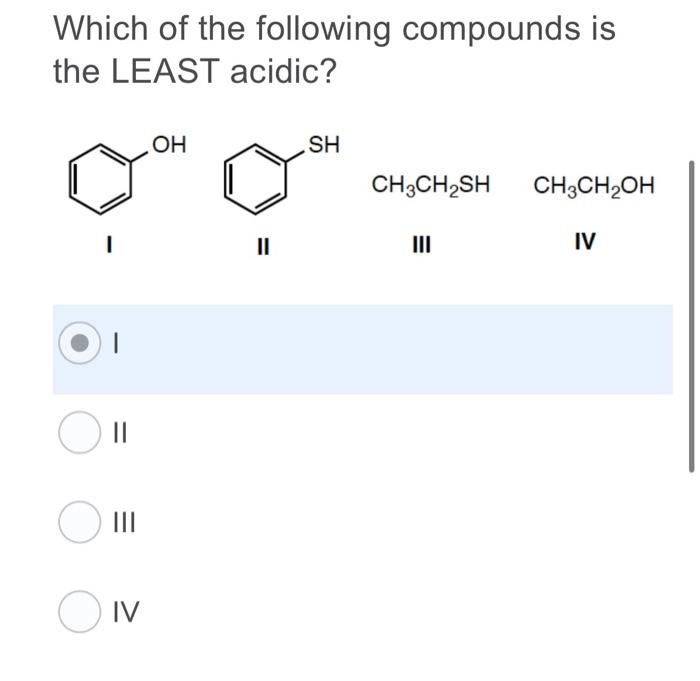 Solved Which of the following compounds is the LEAST acidic? | Chegg.com