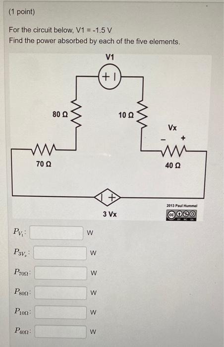 Solved (1 point) For the circuit below, V1 = -1.5 V Find the | Chegg.com