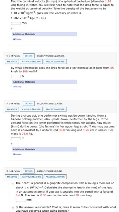 Solved Find the terminal velocity (in m/s) of a spherical | Chegg.com