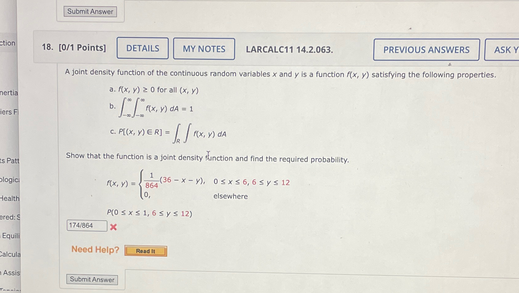 Solved [0/1 ﻿Points]LARCALC11 14.2.063.A joint density | Chegg.com