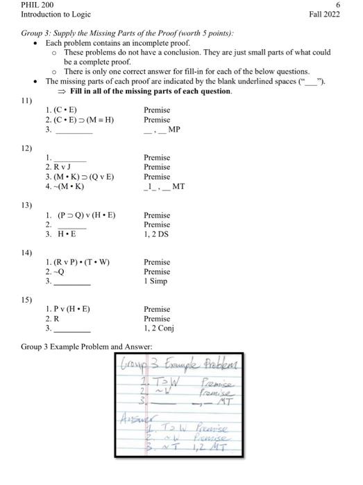 Solved PHIL 200 Introduction to Logic Fall 2022 Group 3: | Chegg.com