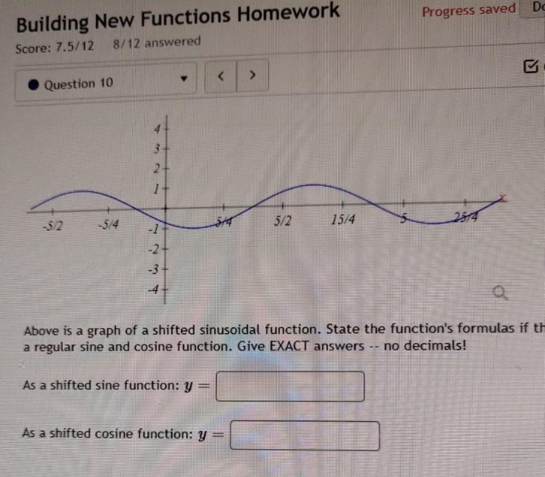 Solved Building New Functions Homework Progress saved | Chegg.com