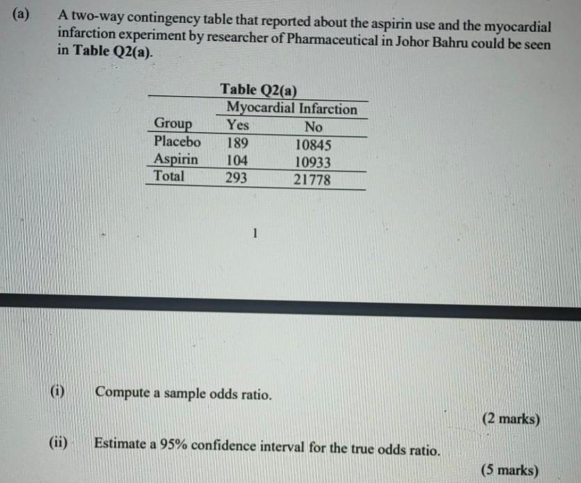 Solved (a) A two-way contingency table that reported about | Chegg.com