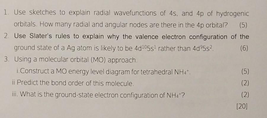 1 Use Sketches To Explain Radial Wavefunctions Of