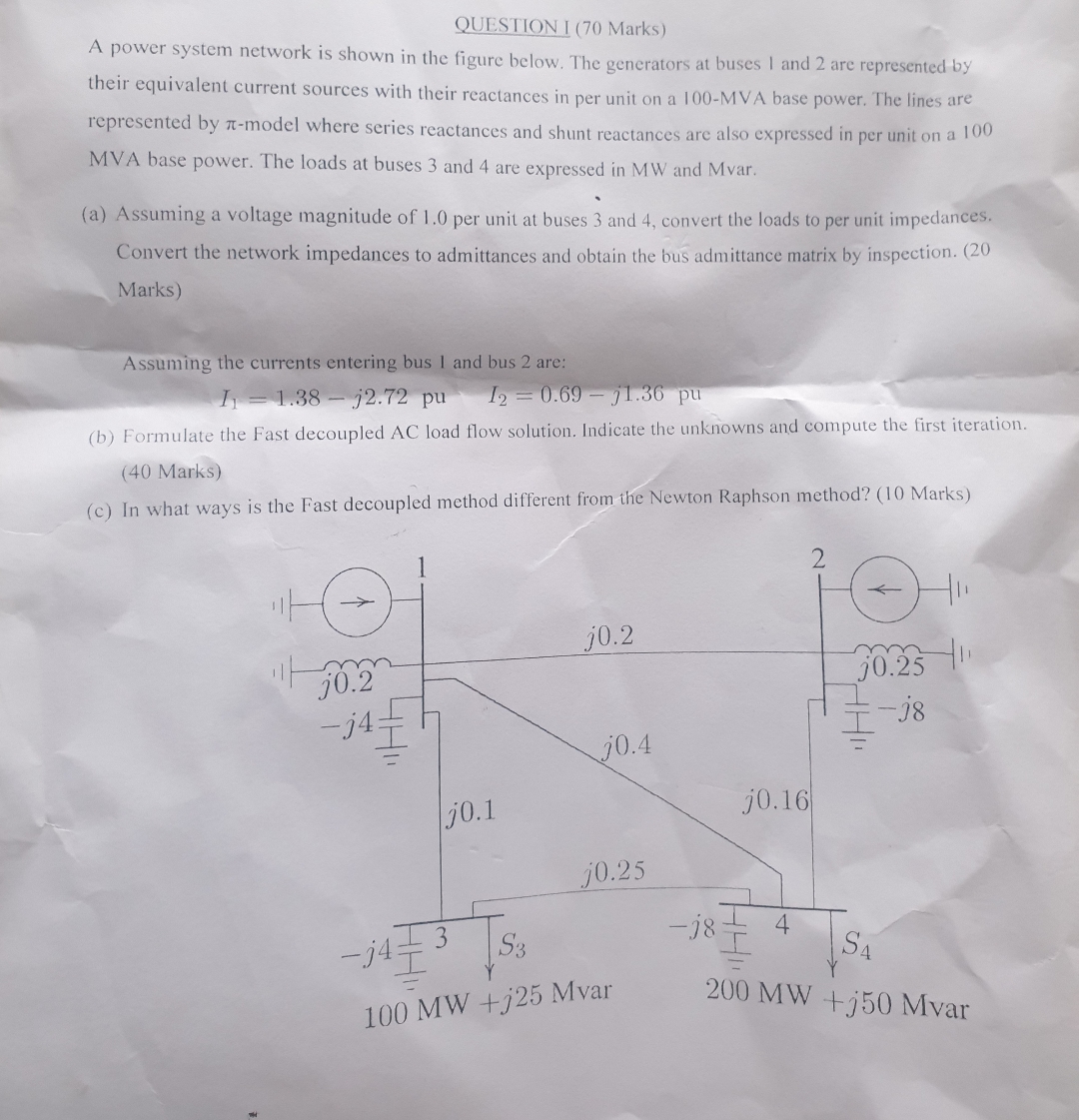 Solved QUESTION I (70 ﻿Marks)A power system network is shown | Chegg.com