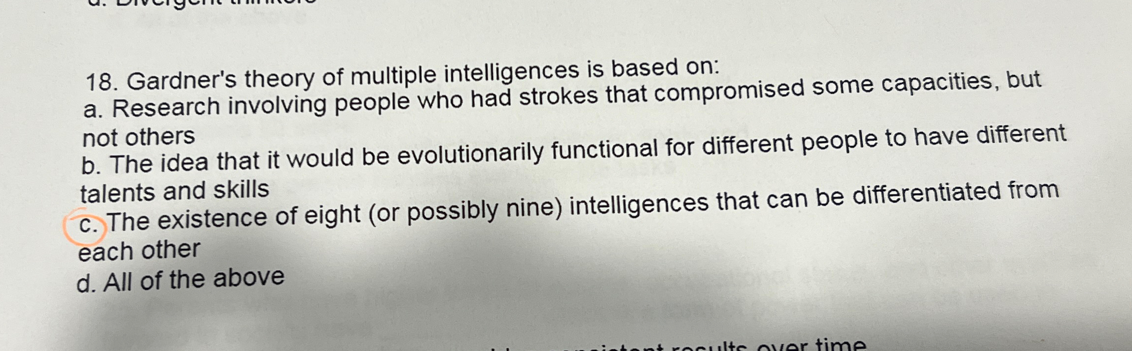 Solved Gardner's theory of multiple intelligences is based | Chegg.com