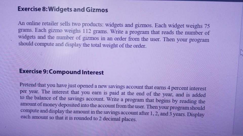 Solved Exercise 8: Widgets and Gizmos An online retailer | Chegg.com
