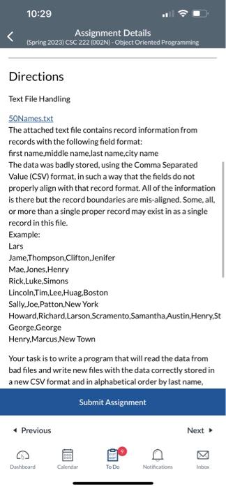 Solved 10:29 Assignment Details (Spring 2023) CSC 222 (002N) | Chegg.com