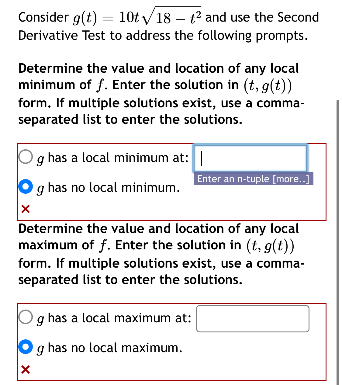 Solved Consider g(t)=10t18-t22 ﻿and use the Second | Chegg.com