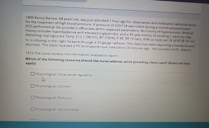 Solved 1800 ﻿Kenny Barrett, 64 ﻿years old, was just admitted | Chegg.com
