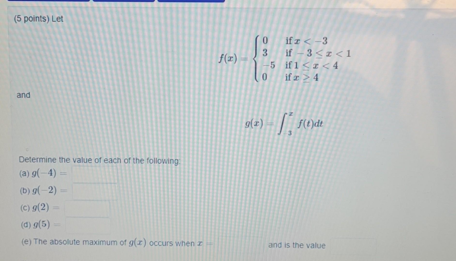 Solved (5 points) Let f(x)=⎩⎨⎧03−50 if x