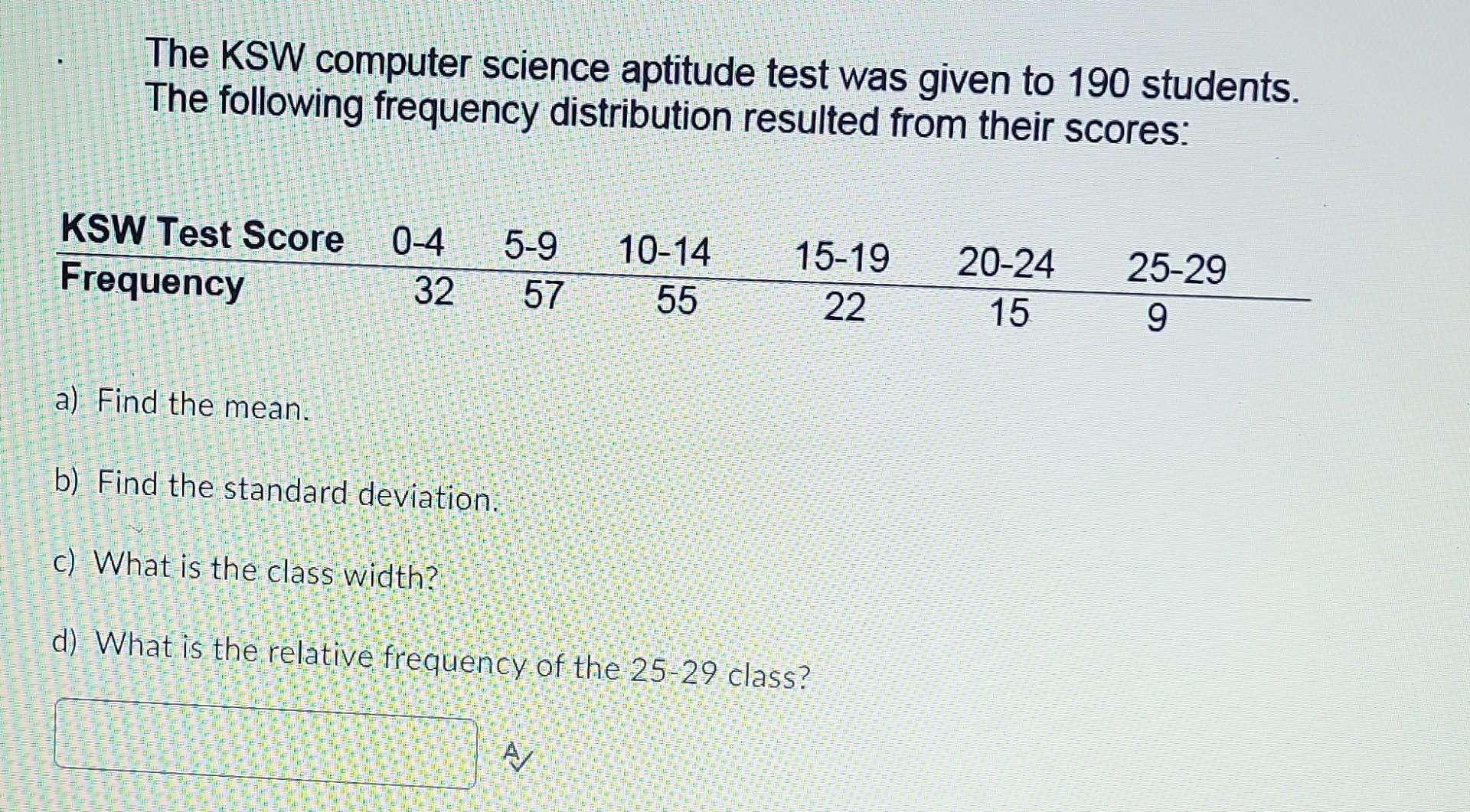 Solved The KSW computer science aptitude test was given to | Chegg.com