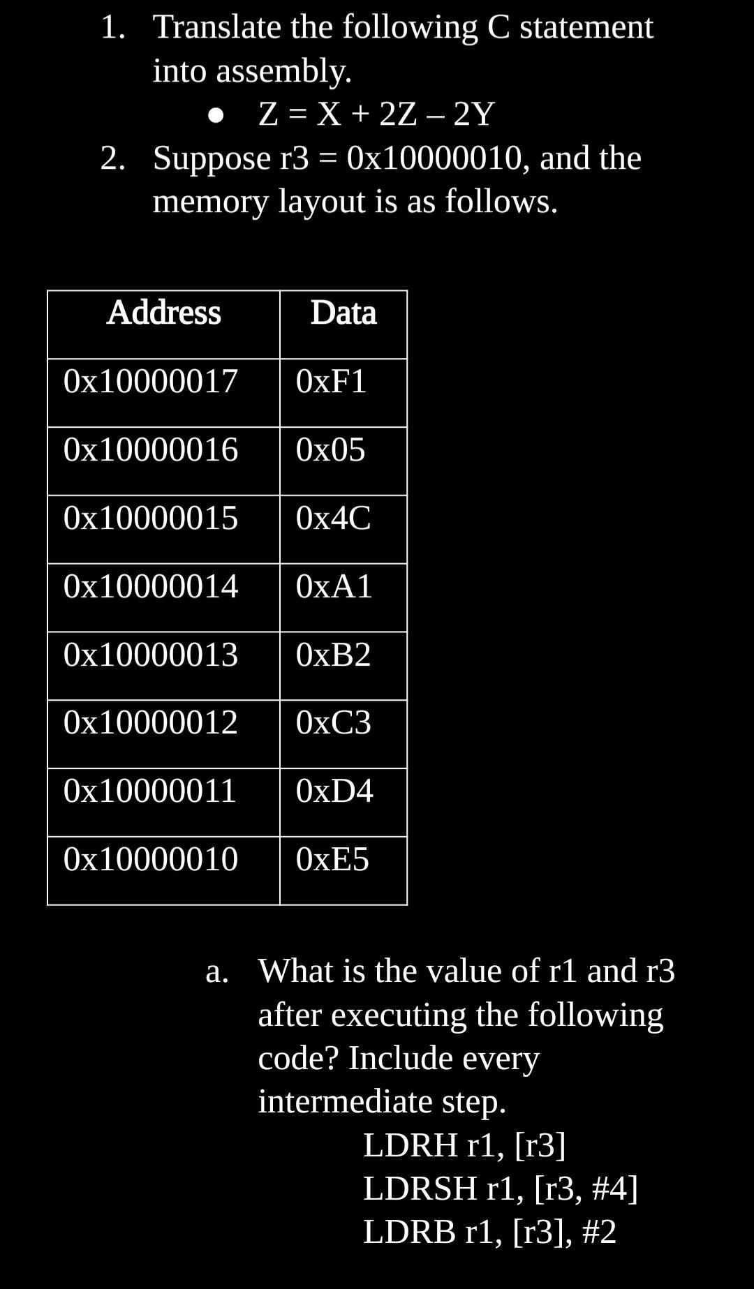 Solved 1. Translate the following C statement into assembly. | Chegg.com