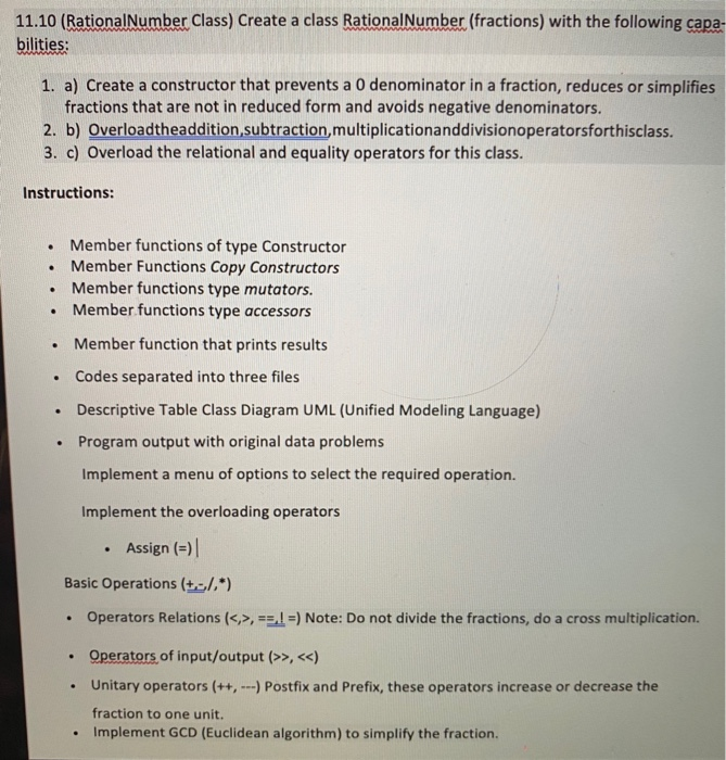 Solved 11.10 (RationalNumber Class) Create a class | Chegg.com
