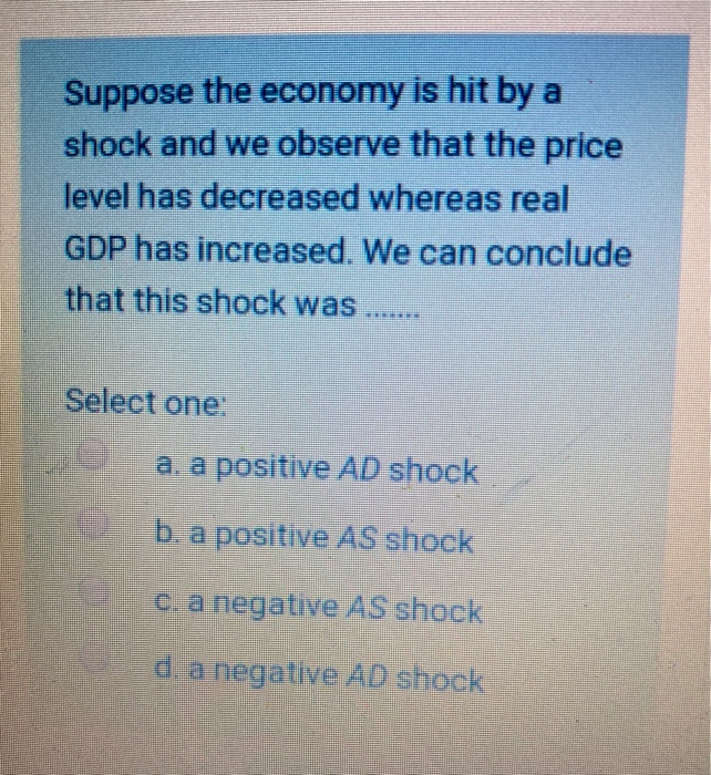 Solved Suppose the economy is hit by a shock and we observe | Chegg.com
