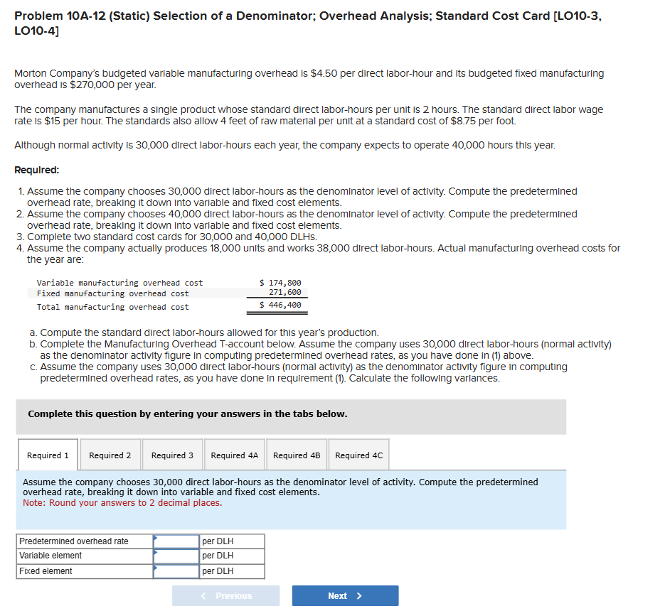 Solved Problem 10A-12 (Static) ﻿Selection of a Denominator; | Chegg.com