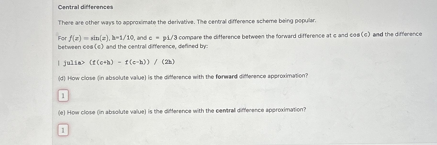Solved Central differences Please i need help | Chegg.com