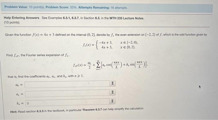 Solved Given the function f(x)=4x+3 defined on the interval | Chegg.com