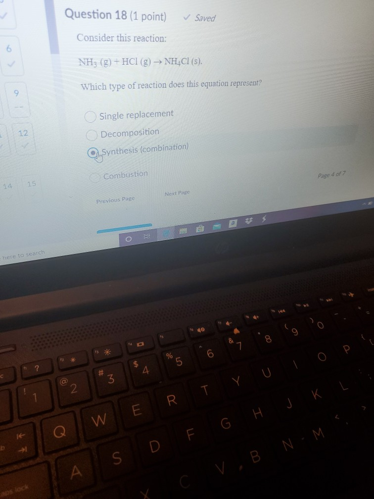 Solved Question 18 (1 point) Saved Consider this reaction: | Chegg.com