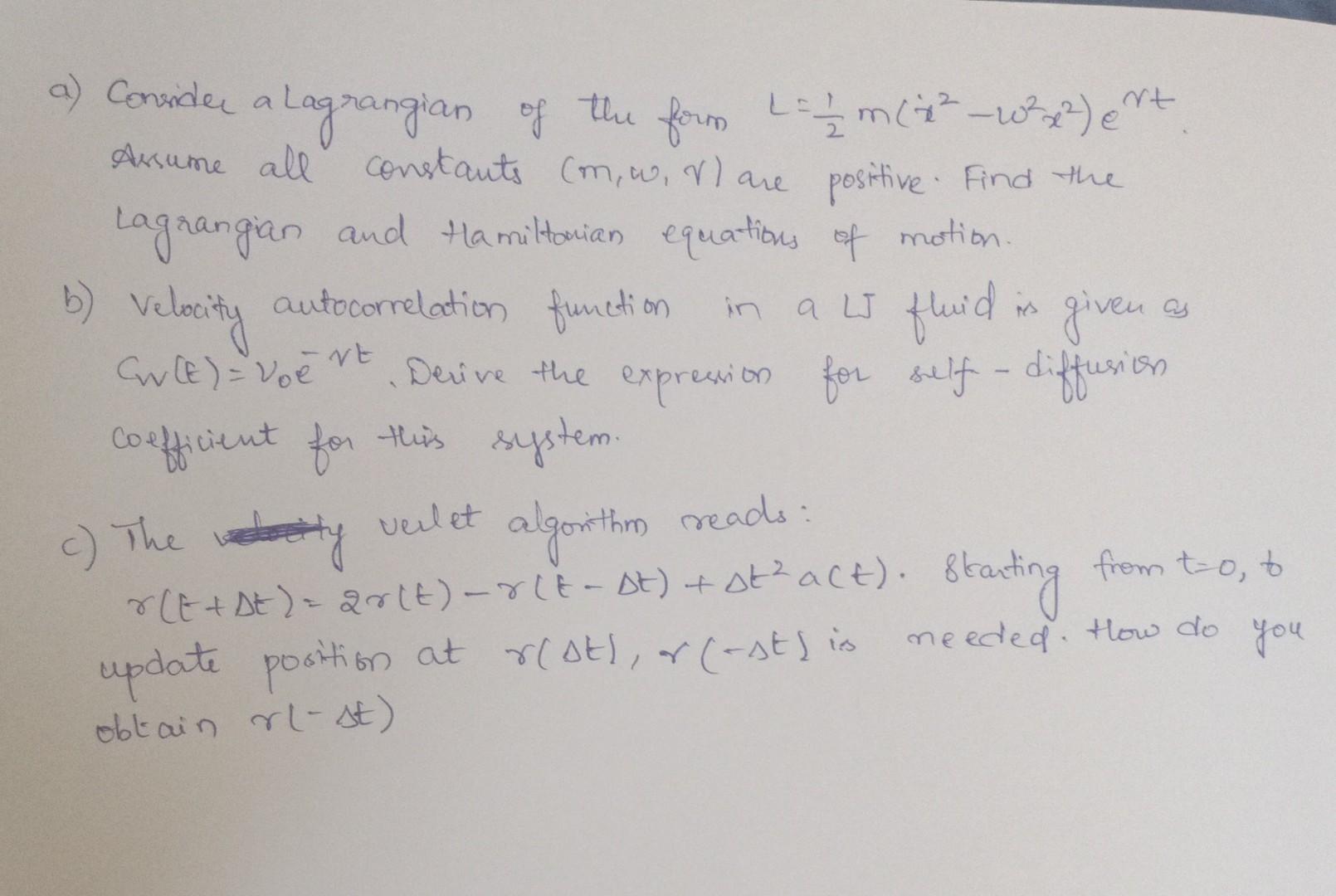 Solved a) Consider a a Lagrangian of the form = mc²-w2²) ent | Chegg.com