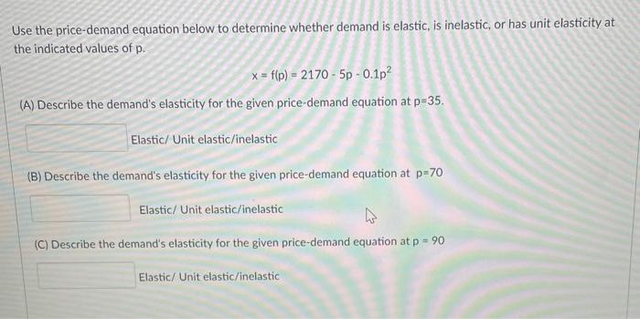 Solved Use the price-demand equation below to determine | Chegg.com