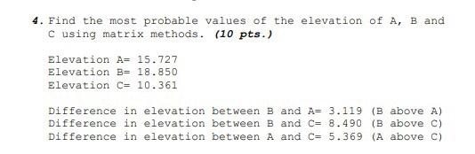 Solved 4. Find the most probable values of the elevation of | Chegg.com