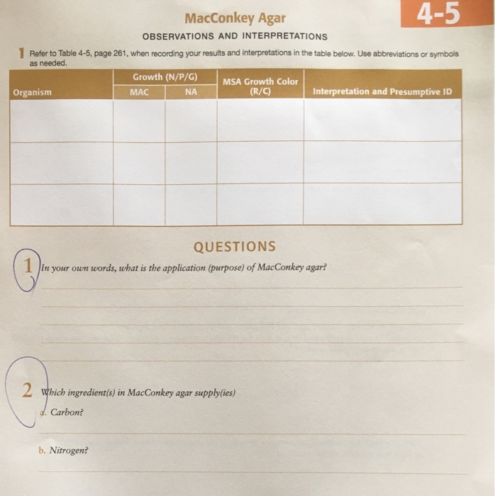 Solved 4-5 MacConkey Agar OBSERVATIONS AND INTERPRETATIONS 1 | Chegg.com